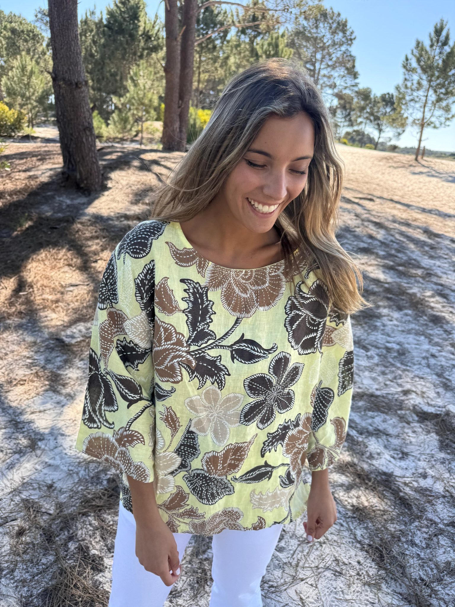 Blusa Cassia Verde limón marrón - Victoria M. Ortiz