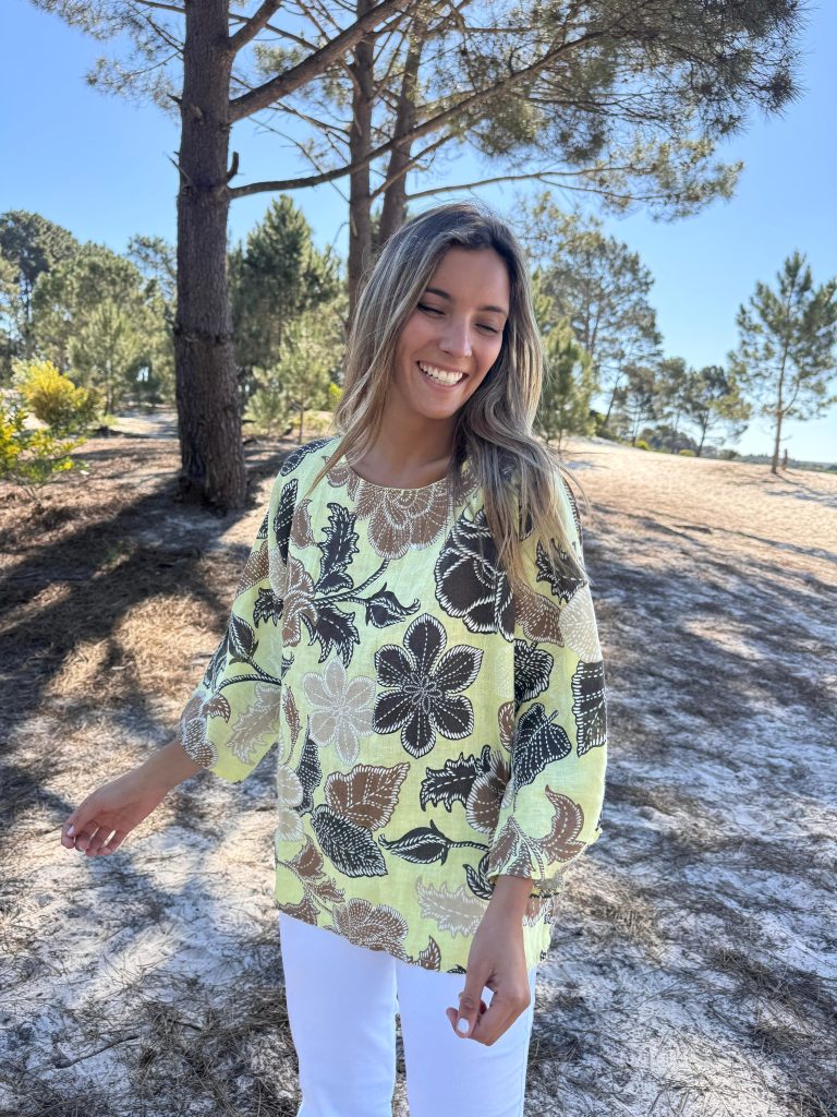 Blusa Cassia Verde limón marrón - Victoria M. Ortiz